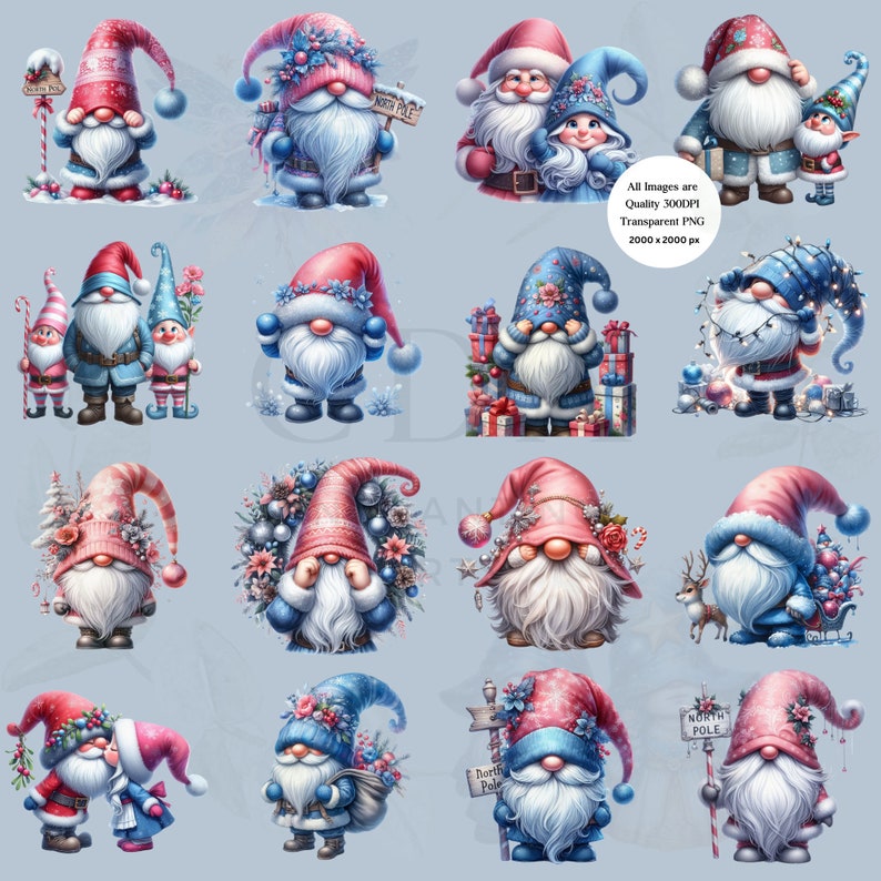 Cute Christmas Gnome Clipart PNG Set Holiday Watercolour Festive Gnomes ...