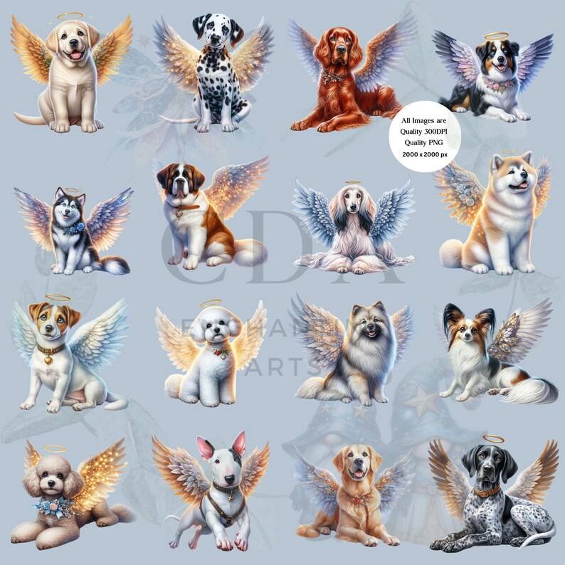 Cute Angel Dog Clipart PNG Bundle | Memorial Animal Sublimation | Junk ...