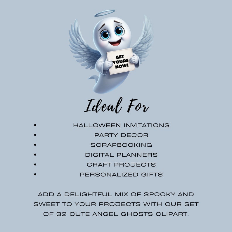 Cute Angel Ghost PNG Clipart Kids Halloween Clipart Book Art Wall Art ...