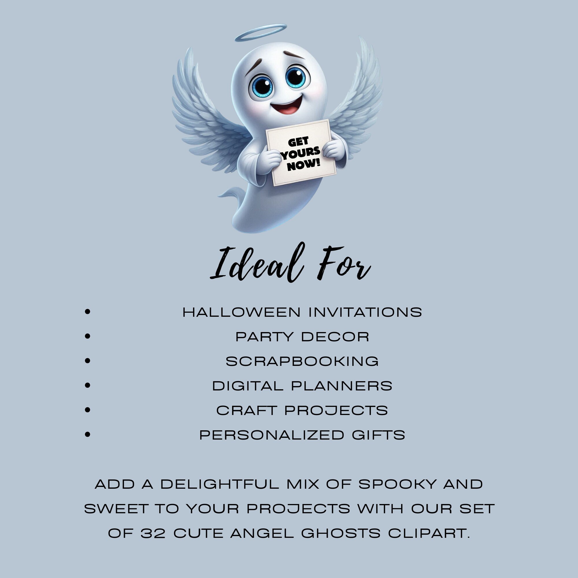 Cute Angel Ghost PNG Clipart Kids Halloween Clipart Book Art Wall Art ...