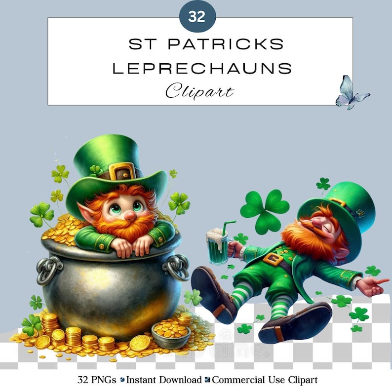 St Patricks Day Leprechaun Clipart PNG Set | Watercolour Cute Quirky ...