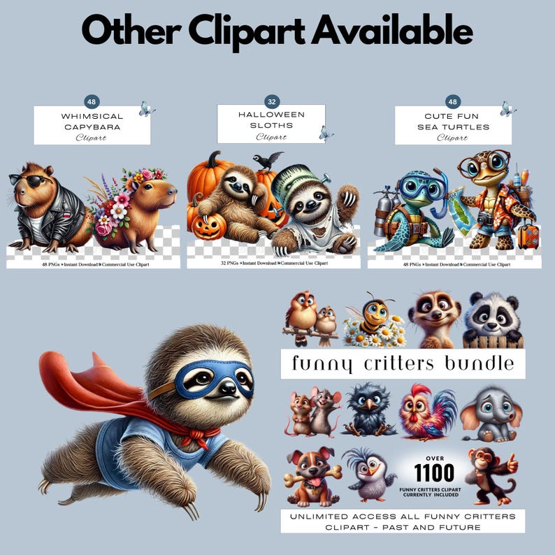 Cute Fun Sloth PNG Clipart Bundle | Junk Journal Scrapbooking ...