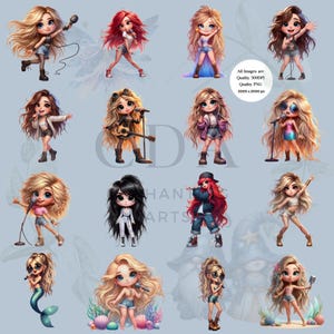 Cute Kid Pop Star Clipart PNG Set | Watercolour Singer Sublimation ...