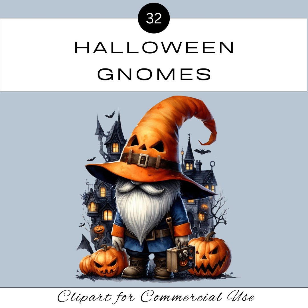 Cute Halloween Gnome PNG Clipart Bundle | Watercolor Whimsical Quirky ...
