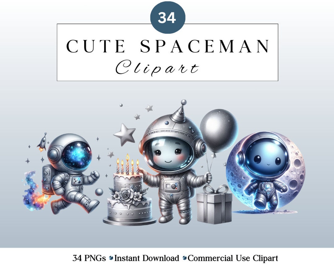 Cute Astronaut Clipart Bundle | Space PNG Images | Spaceman Moon ...
