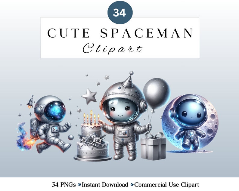 Cute Astronaut Clipart Bundle | Space PNG Images | Spaceman Moon ...