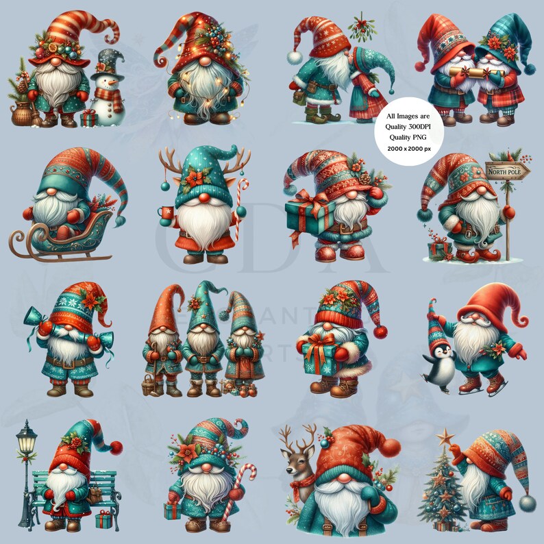Cute Christmas Gnome Clipart PNG Set | Holiday Watercolour Festive ...