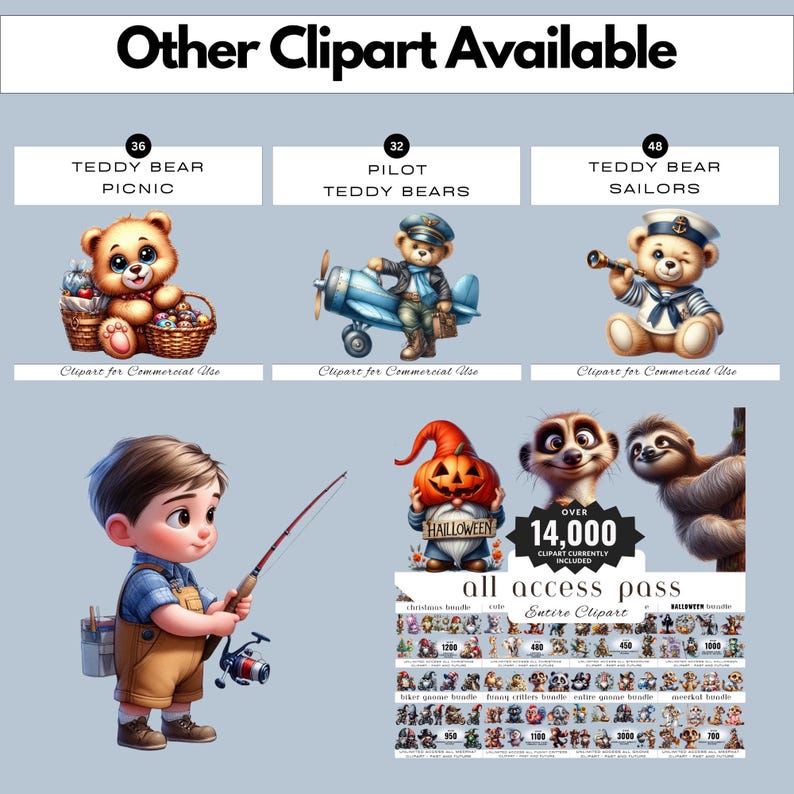 Little Fisherman Clipart Bundle: Watercolor Fishing Kids (PNG Digital ...