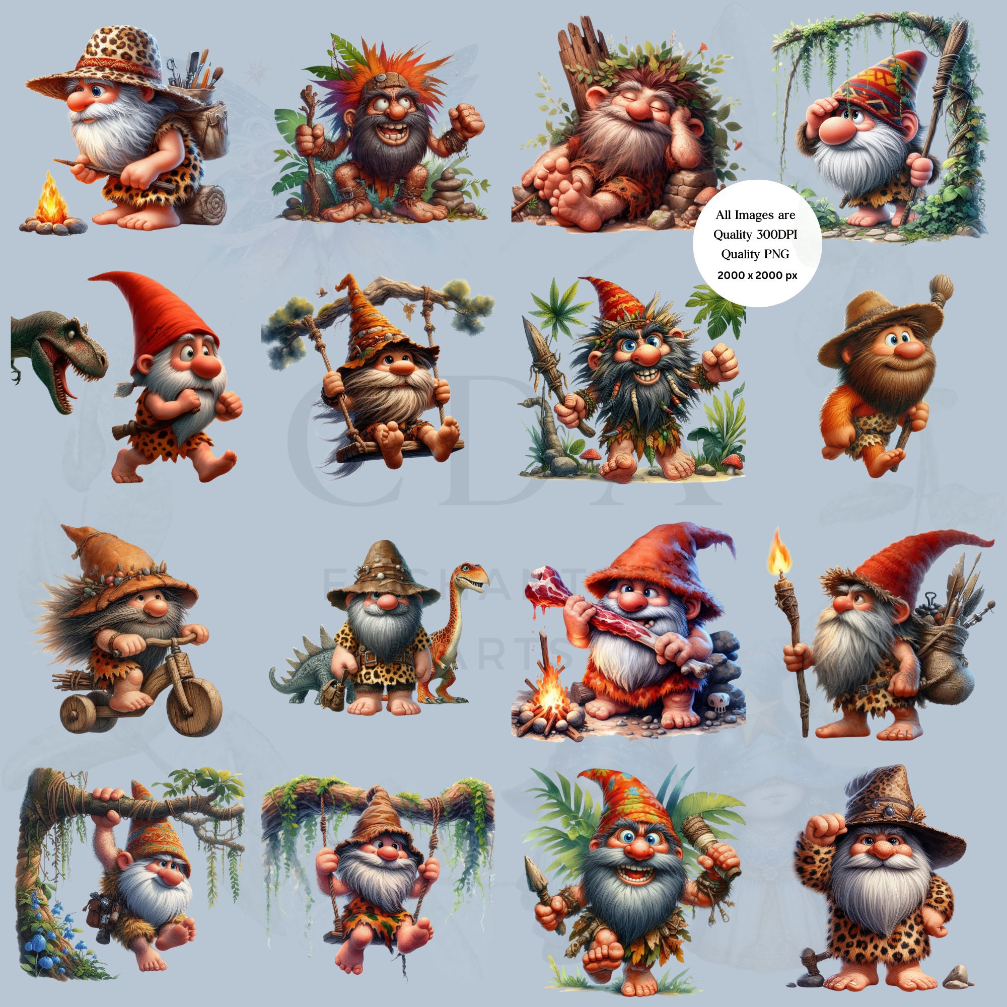Funny Caveman Gnome PNG Clipart | Watercolour Jungle Jurassic ...