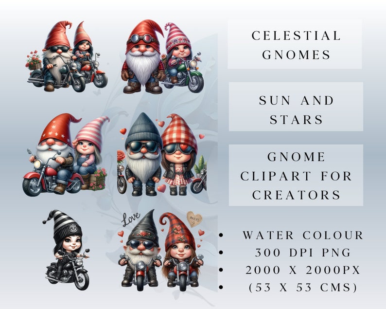 35 Adorable Biker Gnomes Clipart PNG Watercolour Gnomes DIY and ...
