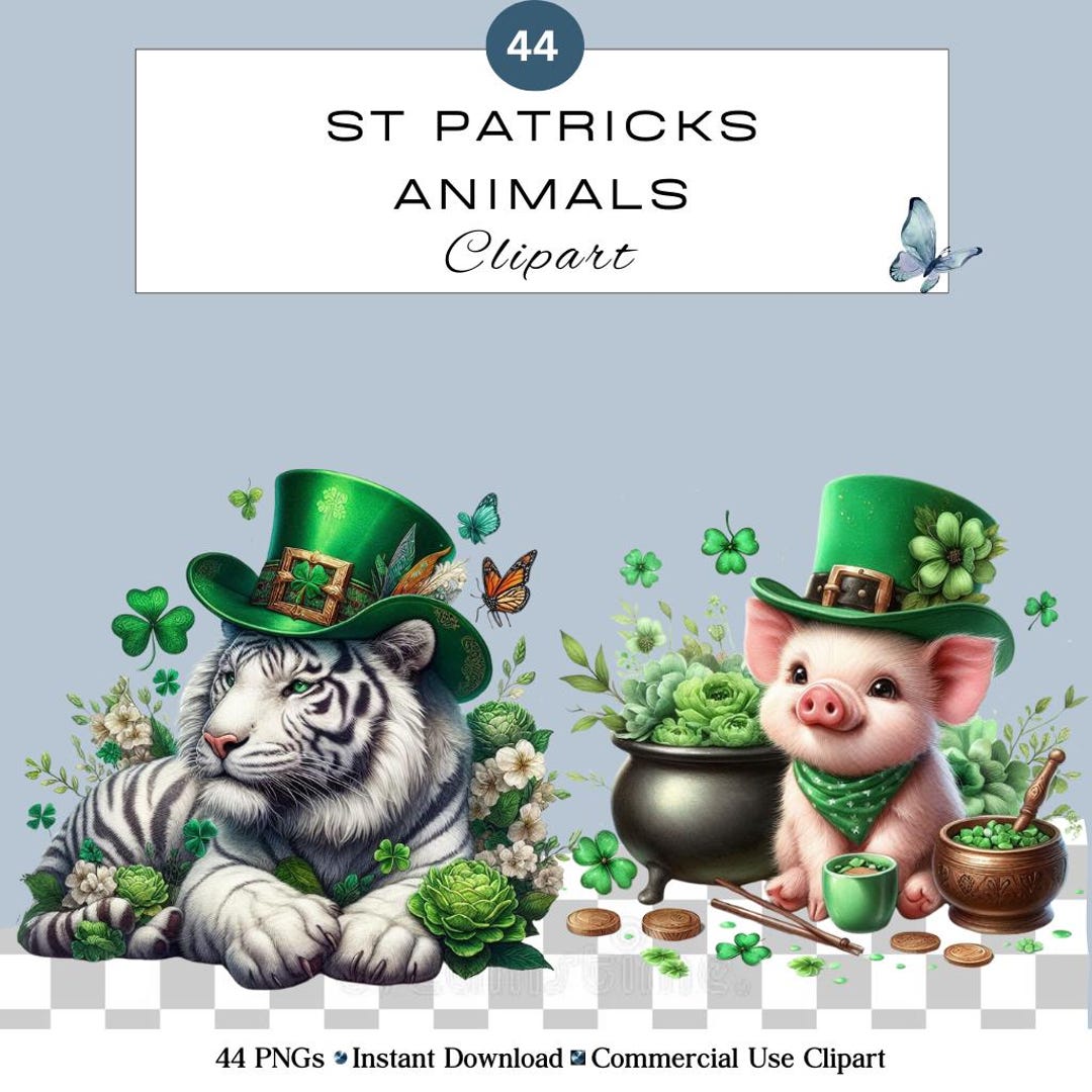 Cute St Patrick's Day Animals Clipart PNG | Quirky Funny Classroom ...