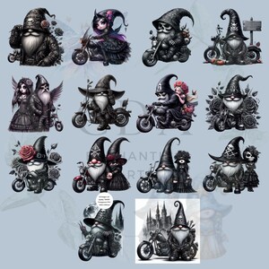 Gothic Biker Gnome PNG Clipart Bundle | Watercolor Motorbike Motorcycle ...