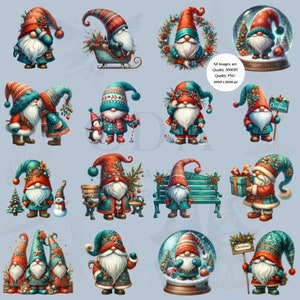 Cute Christmas Gnome Clipart PNG Set | Holiday Watercolour Festive ...