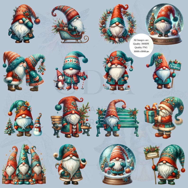 Cute Christmas Gnome Clipart PNG Set | Holiday Watercolour Festive ...