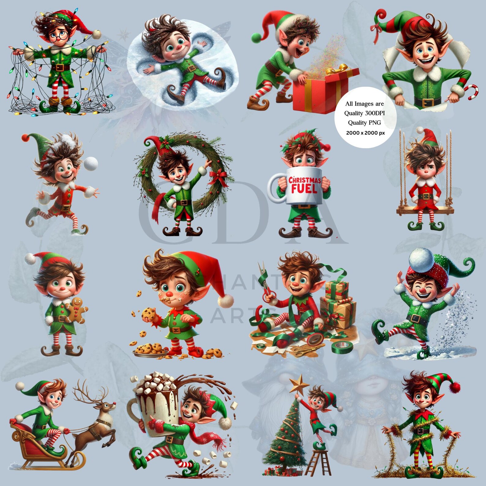 Cartoon Boy Elf Christmas Antics PNG Bundle | Junk Journal Classroom ...