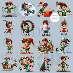 Cartoon Boy Elf Christmas Antics PNG Bundle | Junk Journal Classroom ...