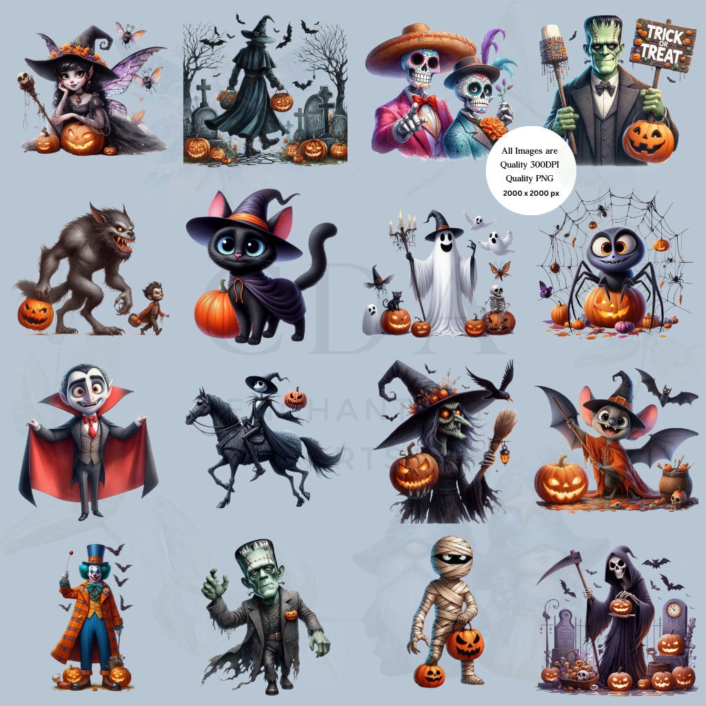 Halloween Monsters PNG Clipart Set 2 | Whimsical Enchanted Magical ...