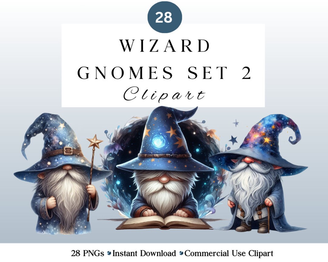 Adorable Wizard Gnome Clipart Set 2 | Whimsical Gnome | Watercolor PNG ...
