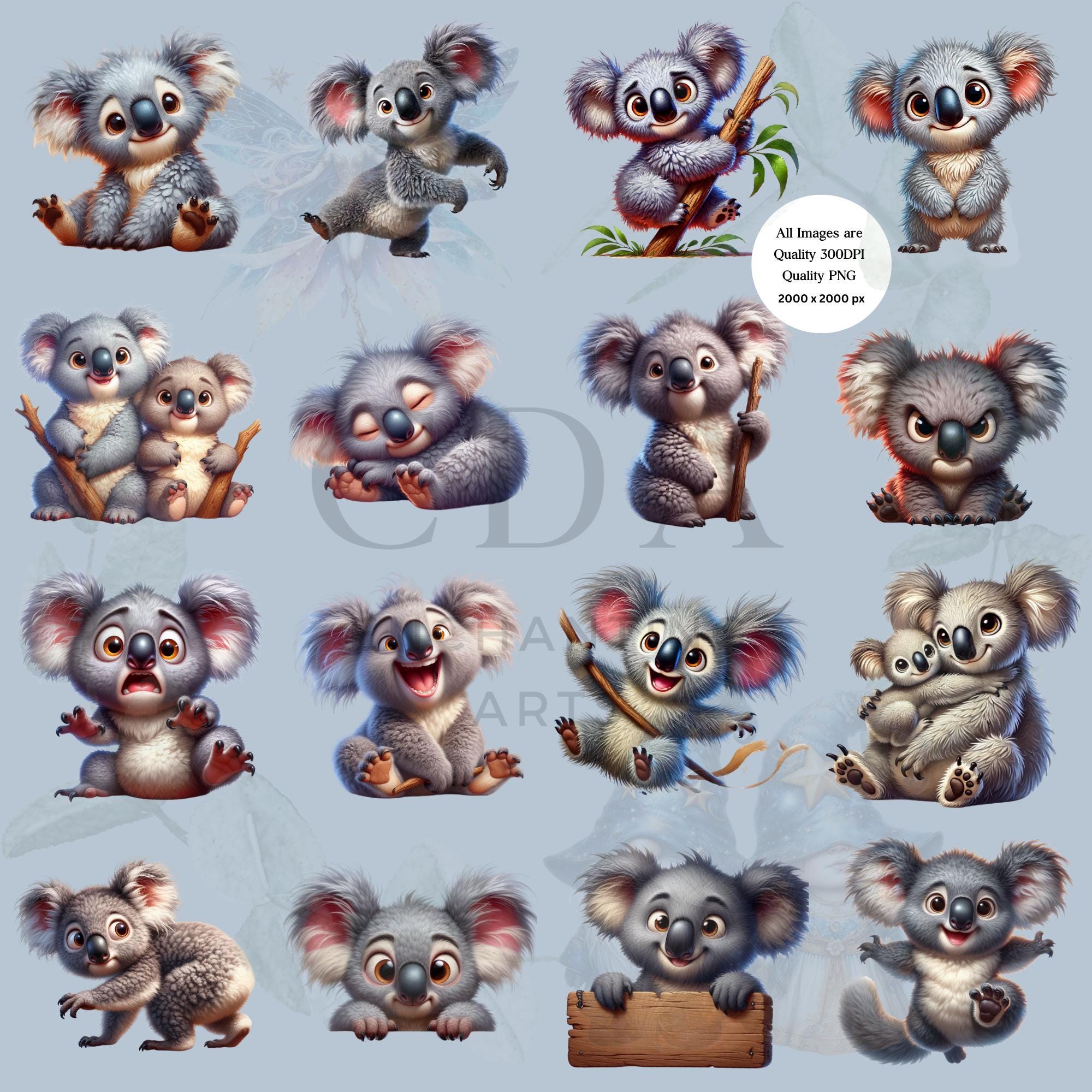 Funny Koala Clipart PNG Bundle | Cute Quirky Koalas | Junk Journal ...