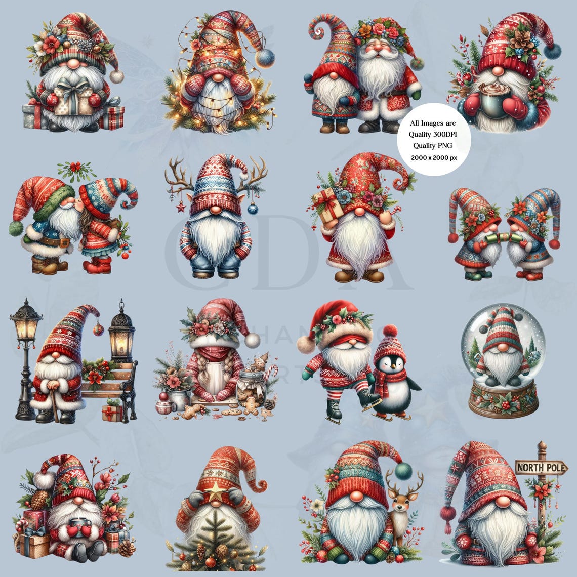 Cute Christmas Boho Gnome Clipart PNG Set | Holiday Watercolour Festive ...