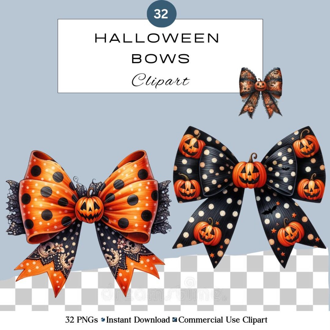 Halloween Coquette Bows Clipart PNG | Watercolour Halloween Cute Bow ...