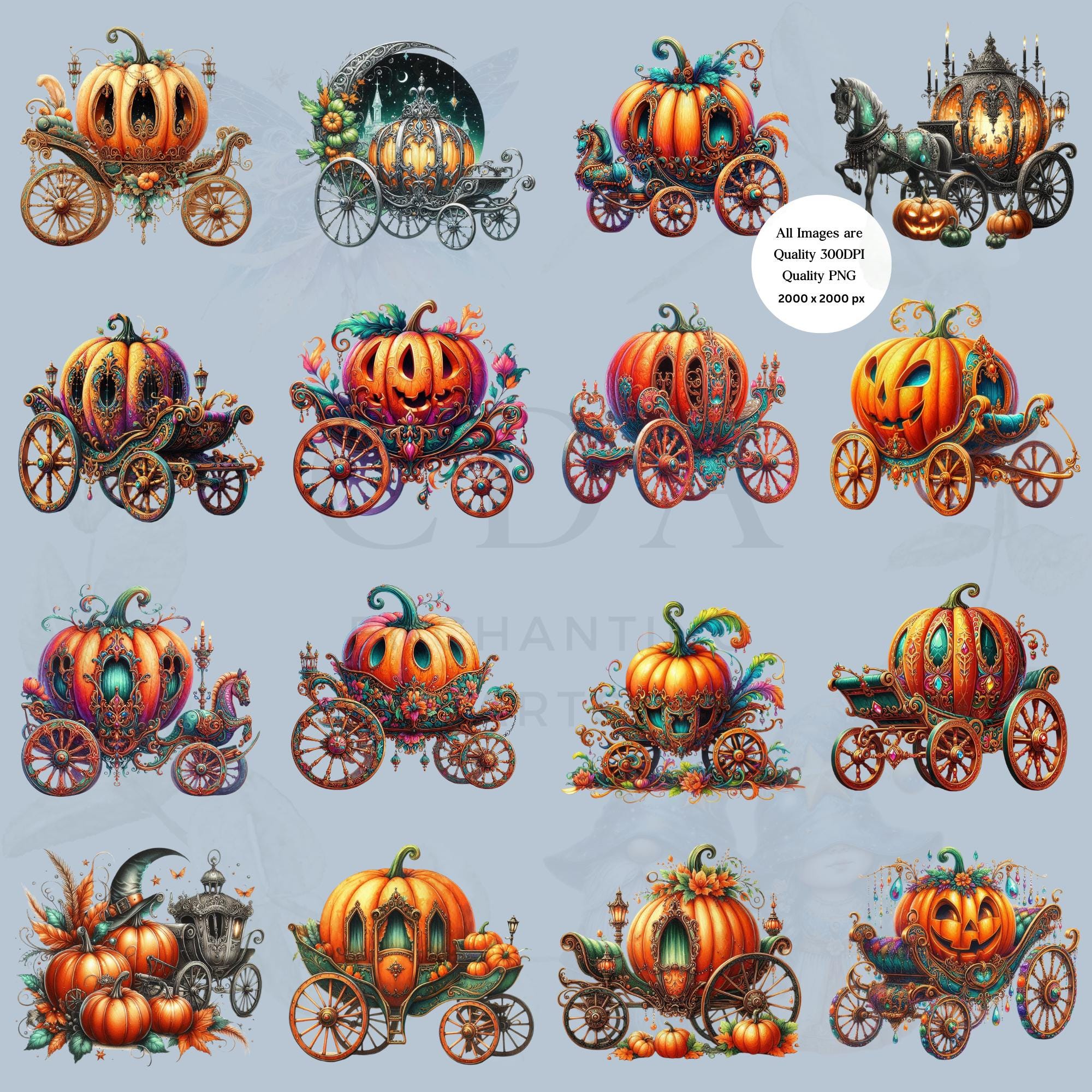 Fairytale Ornate Pumpkin Carriage PNG Clipart Bundle 2 Quirky Halloween ...