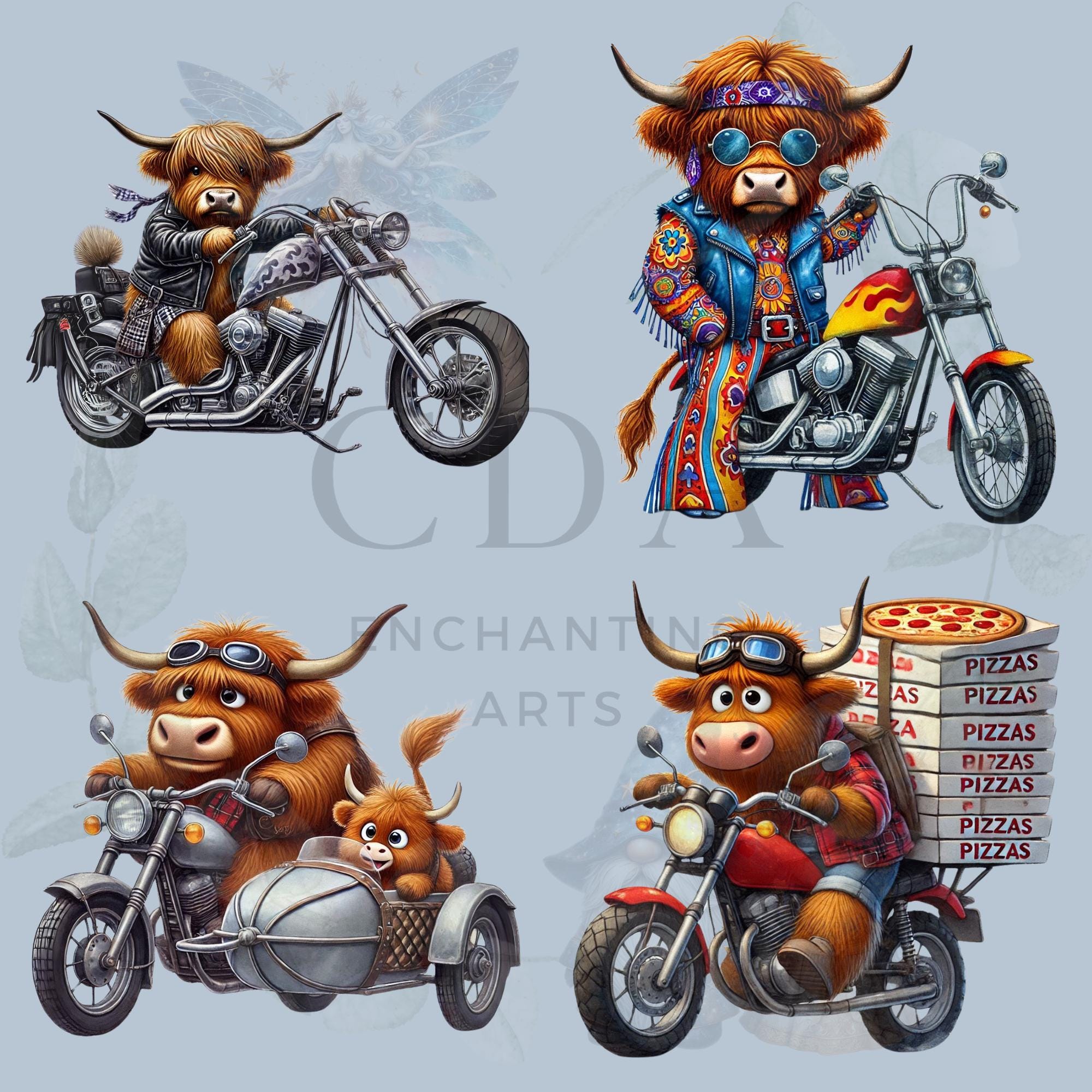 Funny Biker Highland Cow PNG Bundle | Cute Quirky Motorcycle Calf ...
