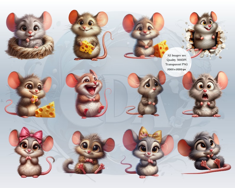 Funny Mouse Clipart Bundle 2 | Cute Animal Graphics for Creators | Cute ...