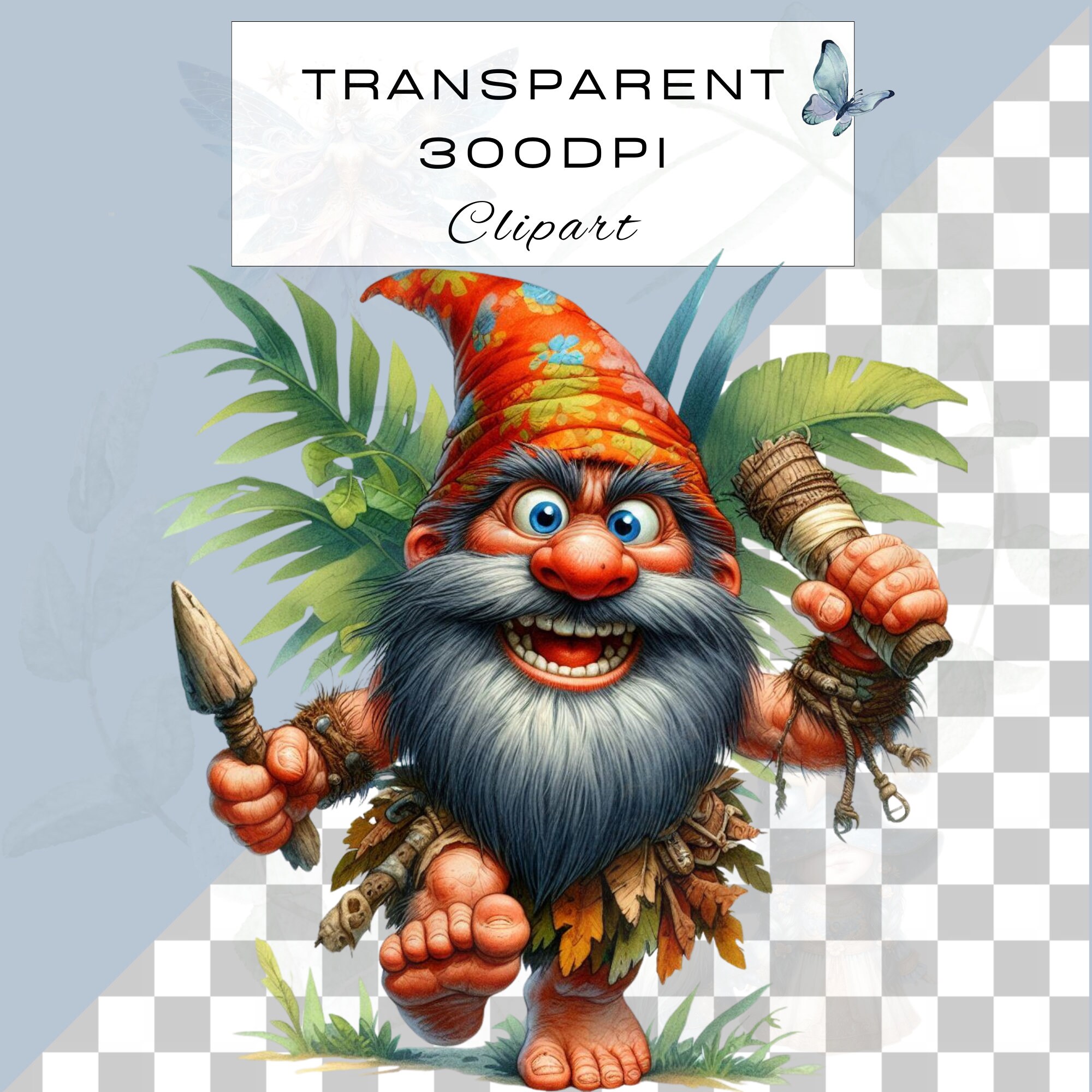 Funny Caveman Gnome PNG Clipart | Watercolour Jungle Jurassic ...