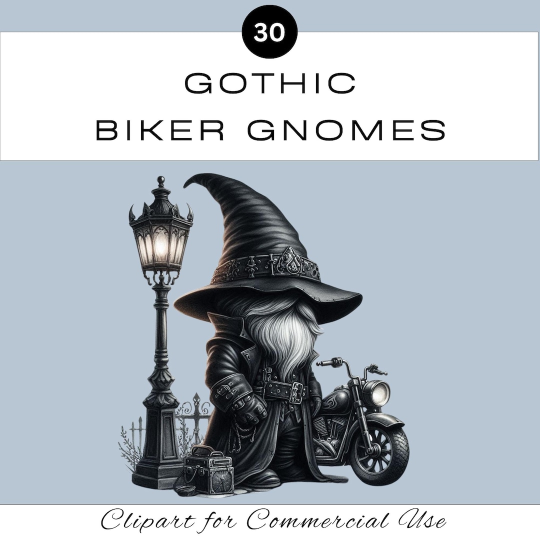 Gothic Biker Gnome PNG Clipart Bundle | Watercolor Motorbike Motorcycle ...
