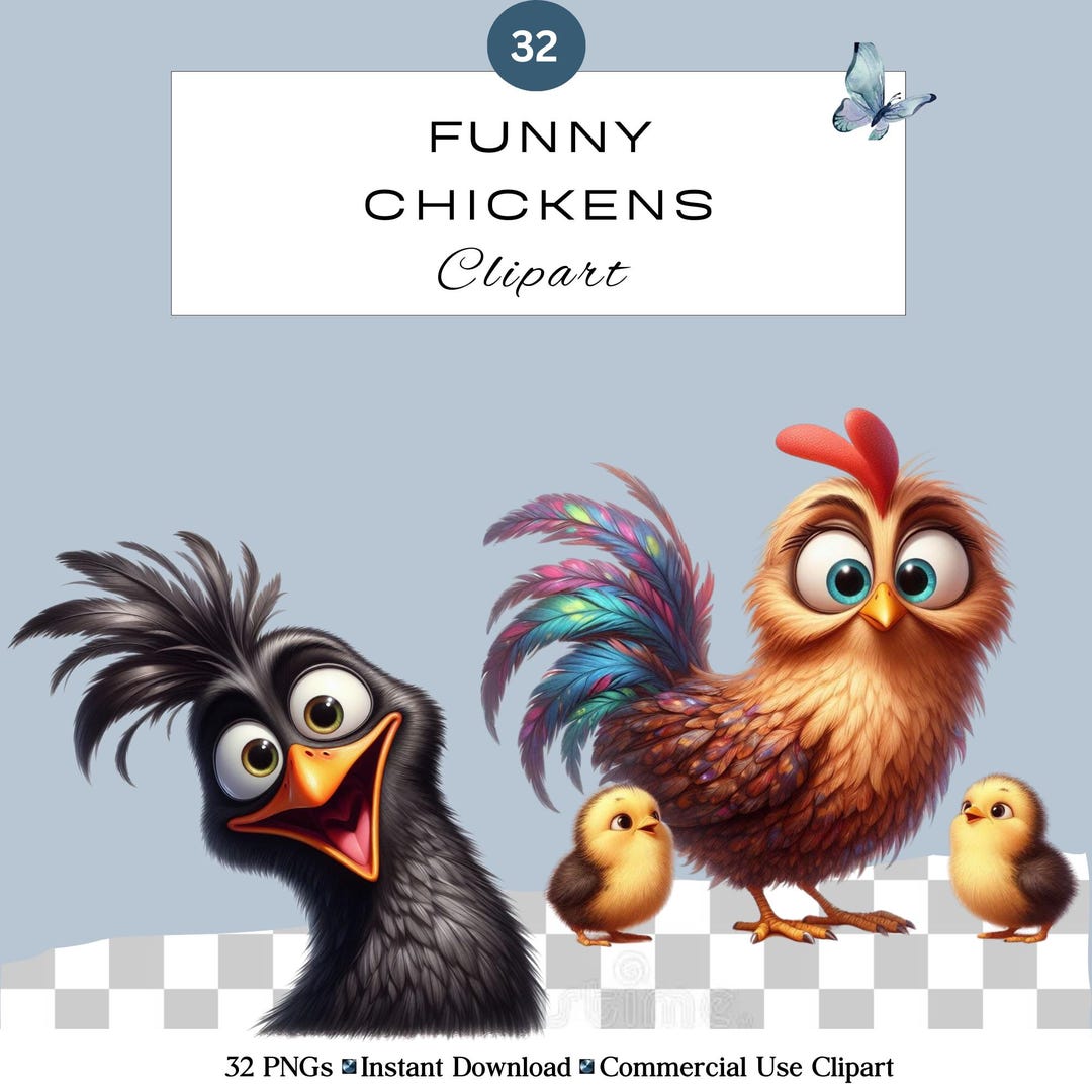 Funny Chicken PNG Clipart Set Cute Quirky Chook Rooster Junk Journal ...