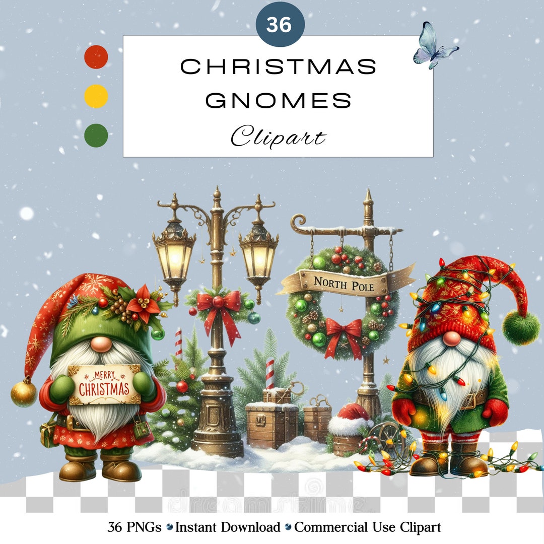 Cute Christmas Gnome Clipart PNG Set | Holiday Watercolour Festive ...