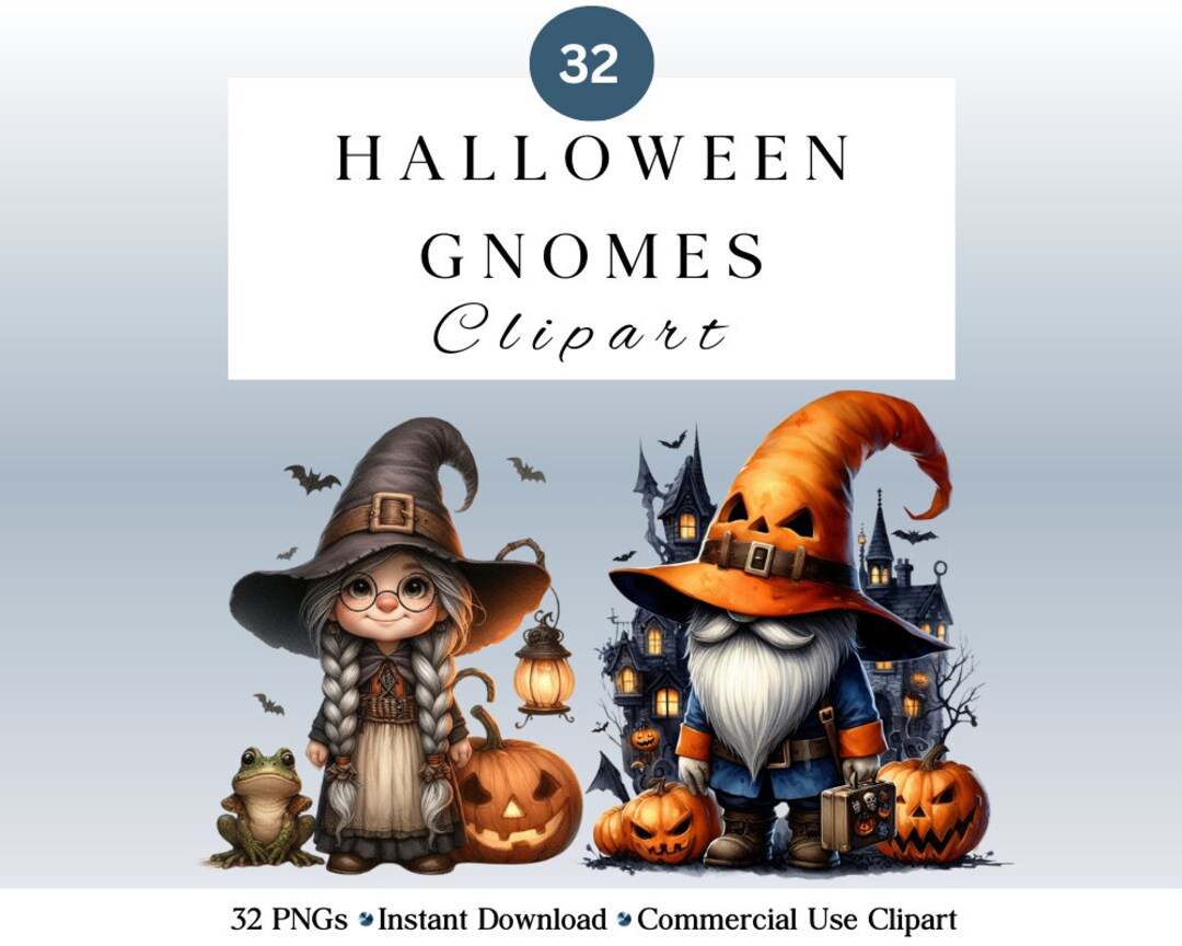 Cute Halloween Gnome Clipart Whimsical Gnome Watercolor PNG Costume ...