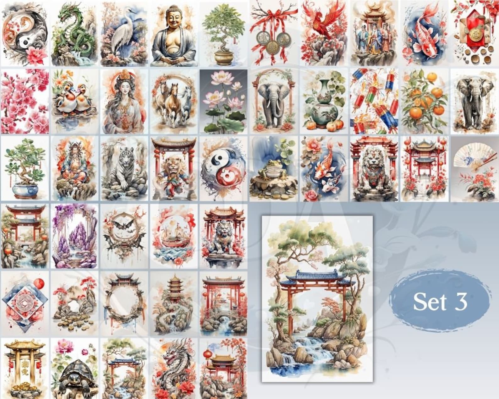 Chinese Lucky Feng Shui Symbols Clipart JPG | Watercolour Luck Remedy ...