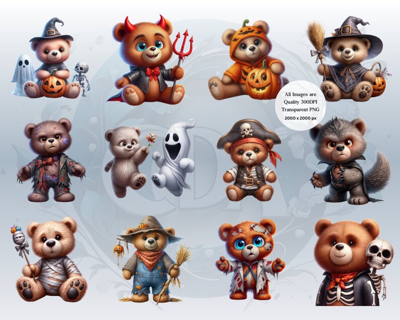 Cute Halloween Teddy Bear Clipart PNG Watercolour Teddy Bears Teddy ...