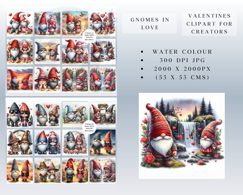 94 Valentines Gnome Clipart Bundle PNG and JPG Gnomes in Love ...
