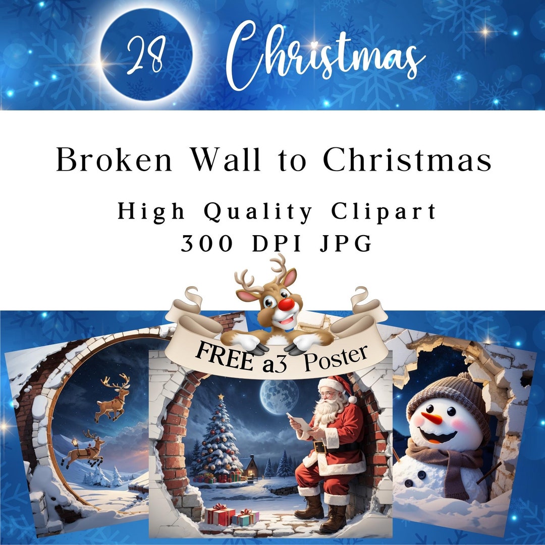 28 Christmas Wall Art Clipart JPG Set 1 Instant Download Digital Cards ...