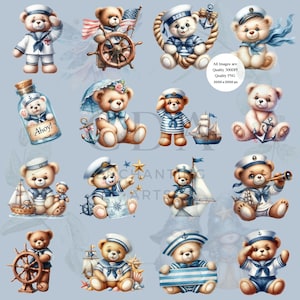 Cute Sailor Teddy Bear Clipart PNG | Quirky Funny Watercolour Nautical ...