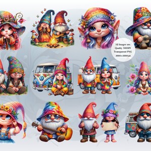 Hippie Gnome Clipart PNG Set 2 | Watercolour 60s 70s Psychedelic Gnomes ...