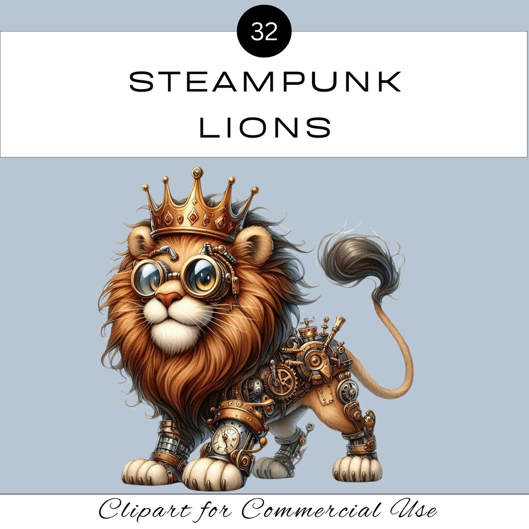 Steampunk Lion PNG Clipart Bundle | Cute Quirky Animal Cub Sublimation ...