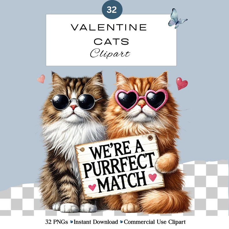 Funny Valentine Cat PNG Clipart Bundle | Cute Quirky Kitten PNG | Junk ...