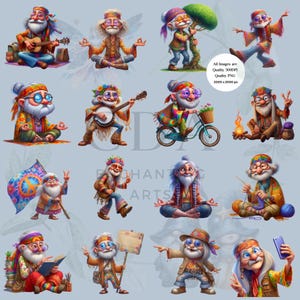 Funny Grandpa Hippie PNG Clipart Set | Cute Quirky Old Man Sublimation ...