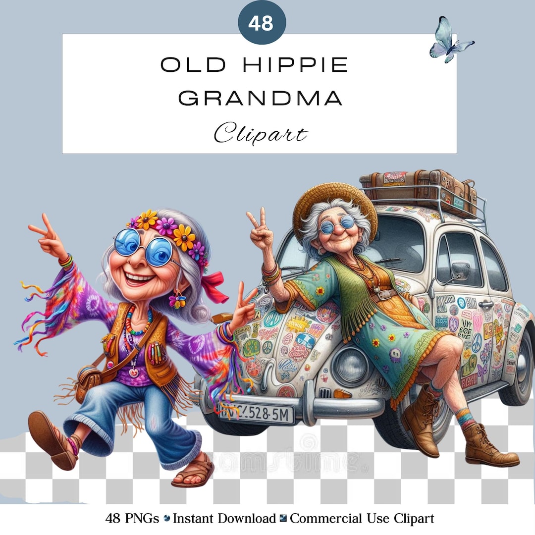 Funny Grandma Hippie PNG Clipart Set | Cute Granny Hippy L Commercial ...