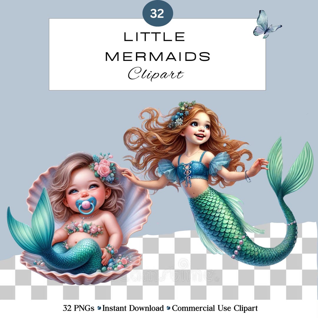 Little Mermaids Clipart PNG Bundle | Fairytale | Junk Journal ...