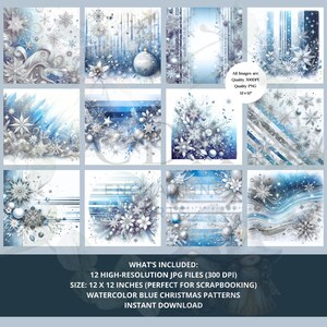 Blue Christmas Digital Paper | Watercolor Unique Christmas Design ...