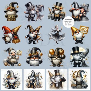 Cute New Years Eve Gnome Clipart PNG Set 2 Watercolourparty Gnomes Junk ...