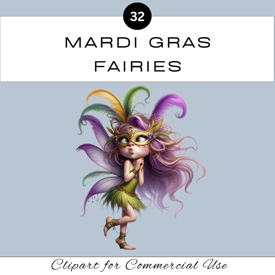 Mardi Gras Fairy Clipart PNG Set | Holiday Watercolour Sublimation ...