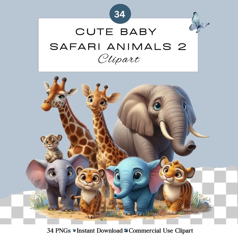 34 Cute Safari Animals Clipart PNG Set 2 | Cute Wildlife | Watercolour ...