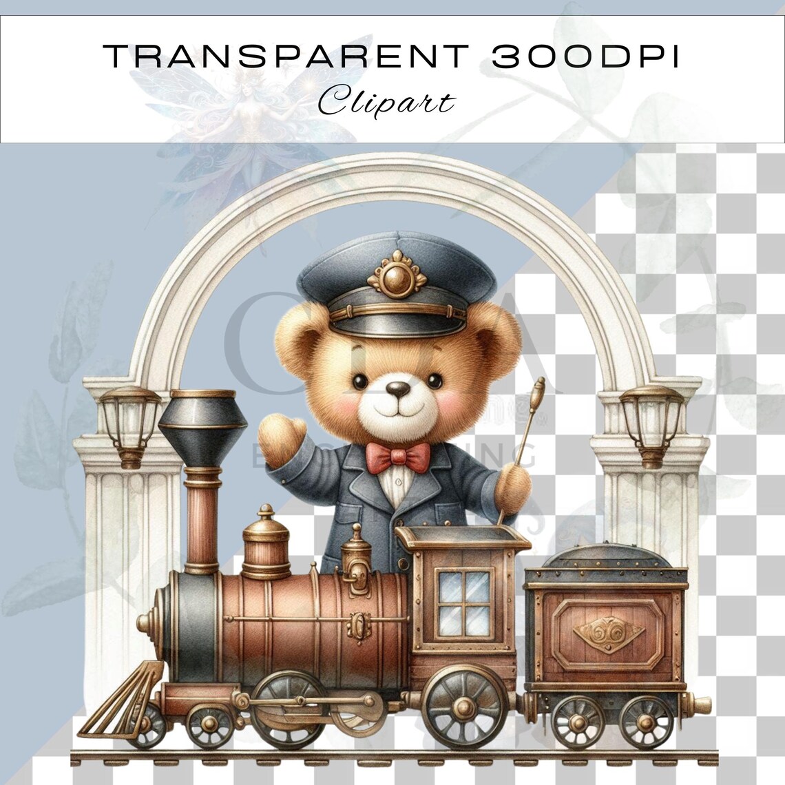 Cute Teddy Bear Train Clipart PNG | Watercolour Invitation Nursery ...
