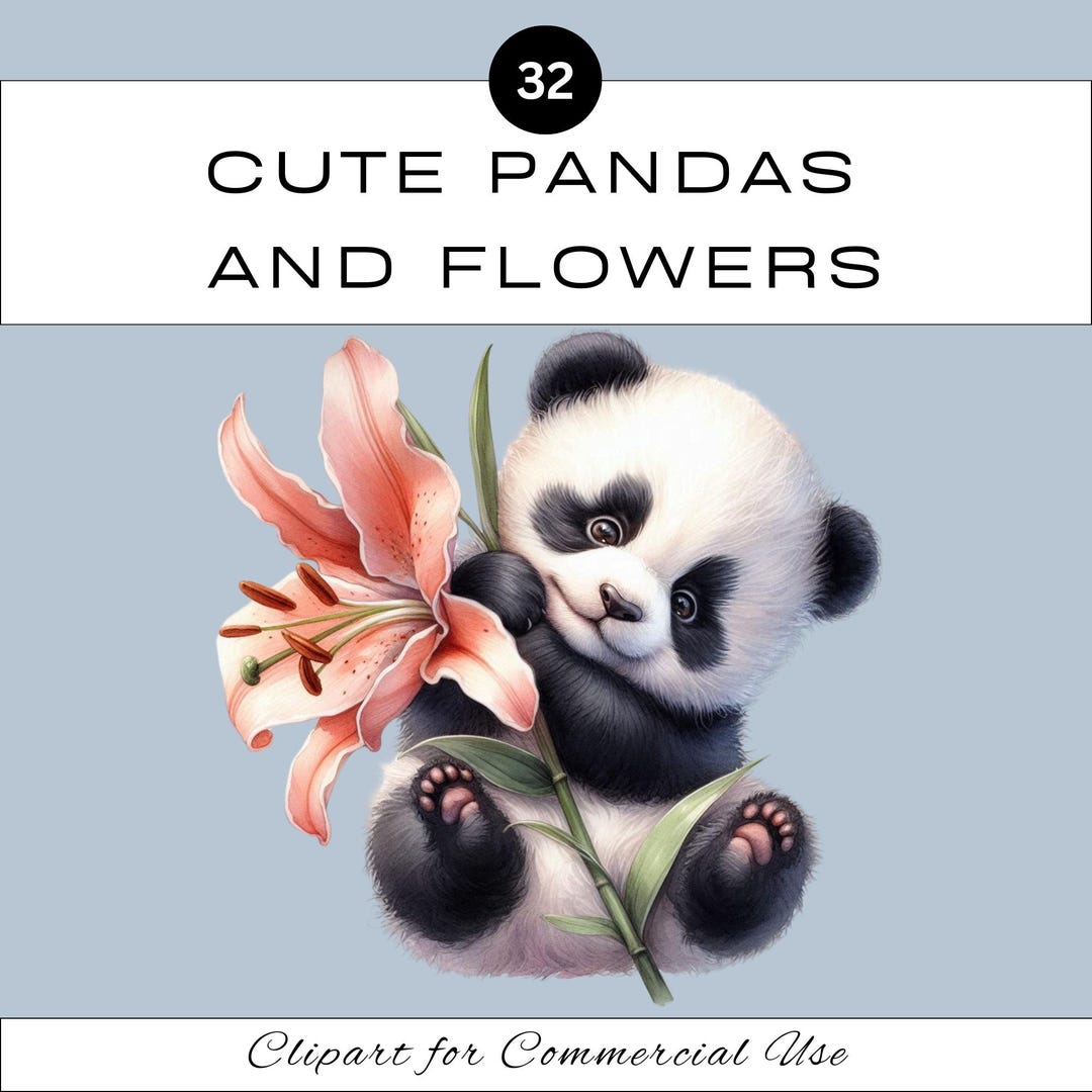 Cute Panda Bears With Flowers PNG Clipart Bundle | Floral Bear ...